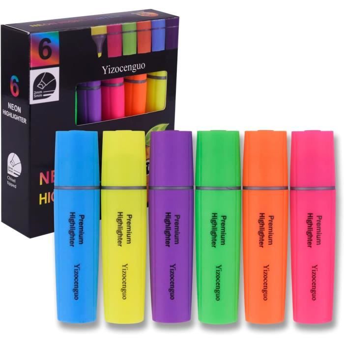Fluorescent Différentes Couleurs, 6 Stylos Fluorescents Au Néon Ciseau ...