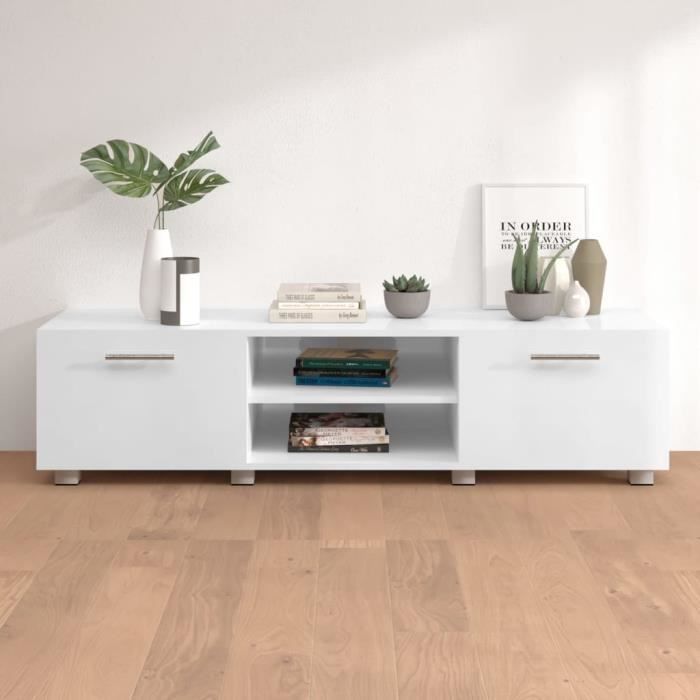 LAY Meuble TV Blanc brillant 140x40x35 cm Bois d'ingénierie-S19927 ...