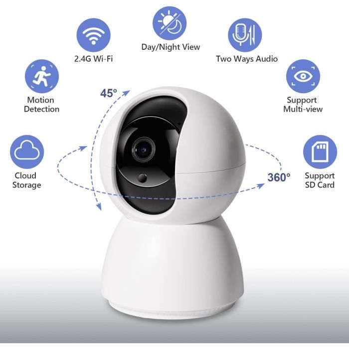 Caméra Surveillance WiFi, Intérieure Camera de Surveillance avec Suivi ...