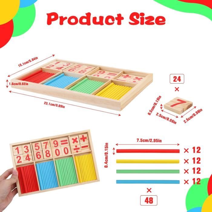 Baguettes de calcul en bois, chiffres Montessori, Jouet mathématique ...