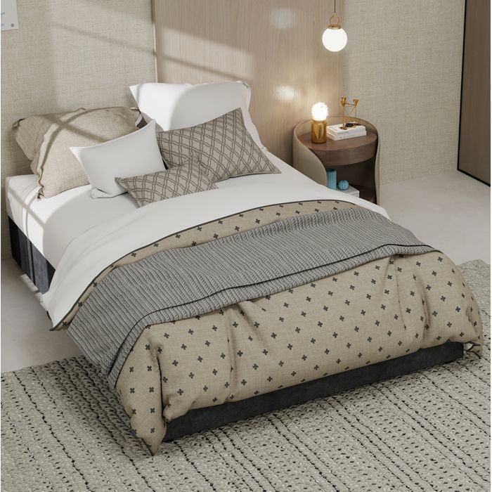 Lit coffre 140 x 200 cm SENVIRO en tissu gris design géométrique ...