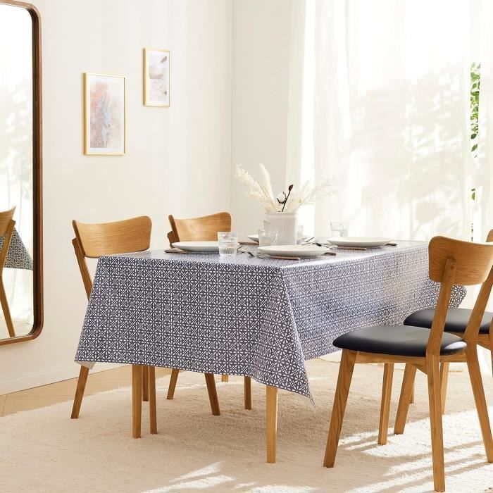 Nappe Pvc Rétro Imprimer Bleu Marine Fleurs - Motif Floral Blanc Lisse ...