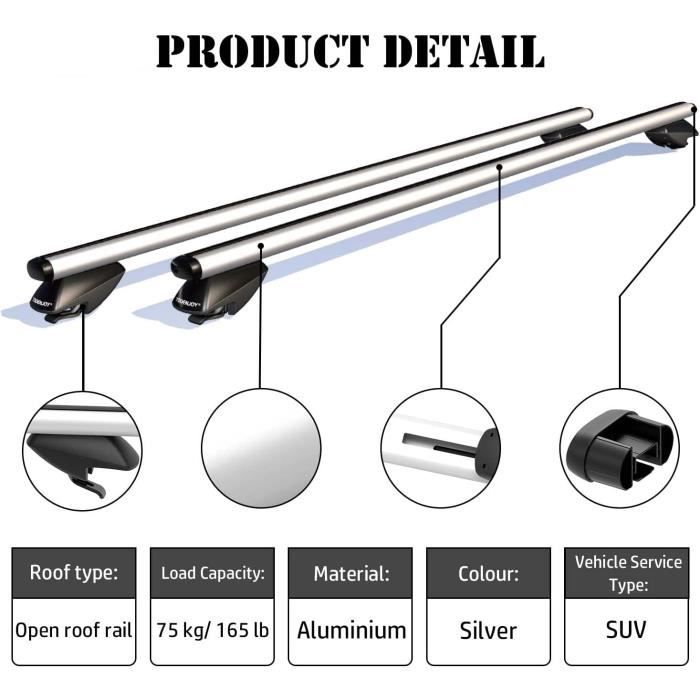 COWVIE 123.2 cm Barres transles de Toit réglables en Alm – 1 Paire280 ...