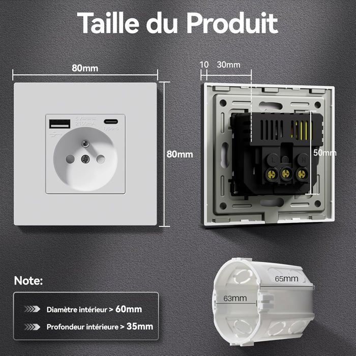 Prise Electrique Avec Usb Et Type C, Prise Murale Avec Panneau En ...