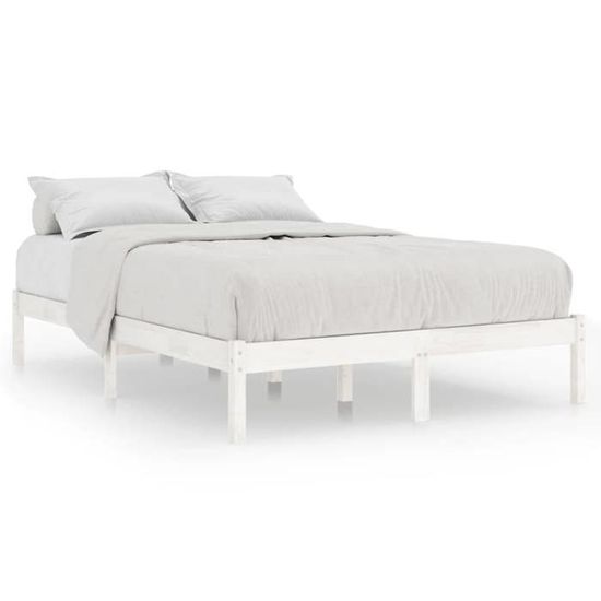 Lit Double Contemporain | Cadre de lit |sans matelas| blanc |bois ...