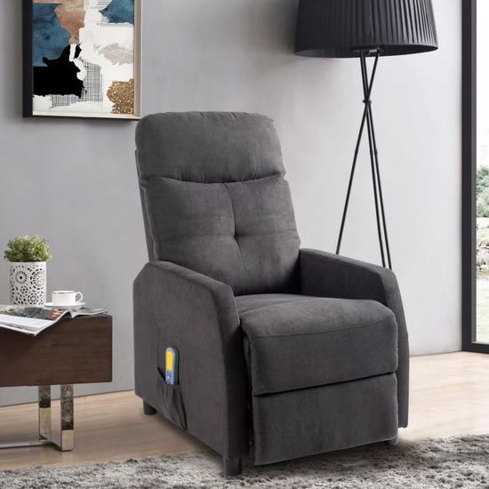 Fauteuil relaxation Massage inclinable, Fauteuil Salon Chauffage 90 x 63.5 x 102cm - Gris foncé ...