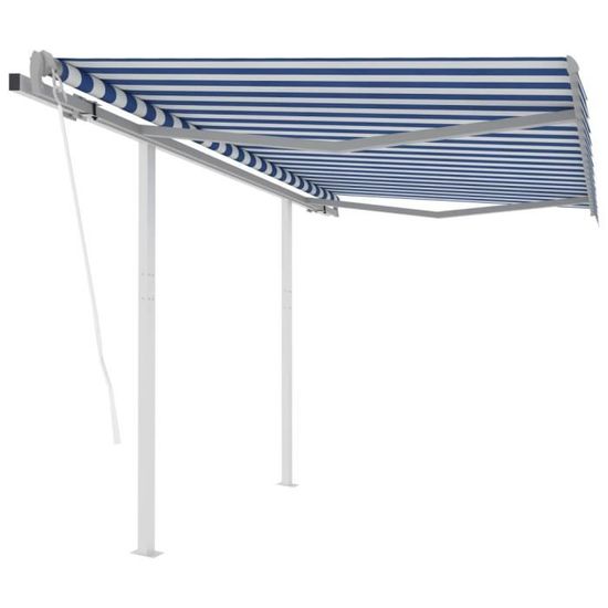 Store Auvent rétractable automatique et poteaux 3x2,5 m Bleu et blanc ...
