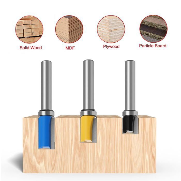 3 pcs Fraise Defonceuse 8mm,Fraise Pour Affleurer Droite,8mm Tige Fraise à Copier,Fraise à ...