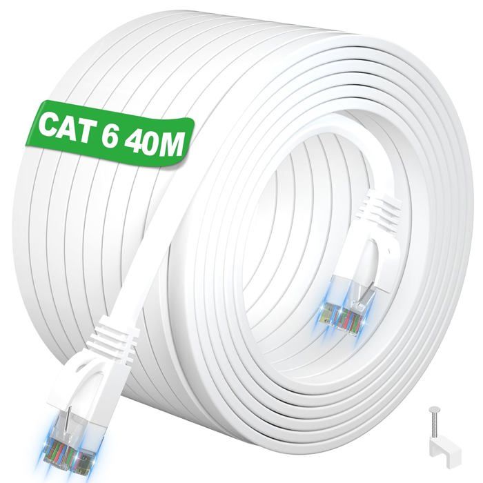 Cable Ethernet 40m,Cable RJ45 40m Câble Réseau Cat 6 Blanc Long Cable ...