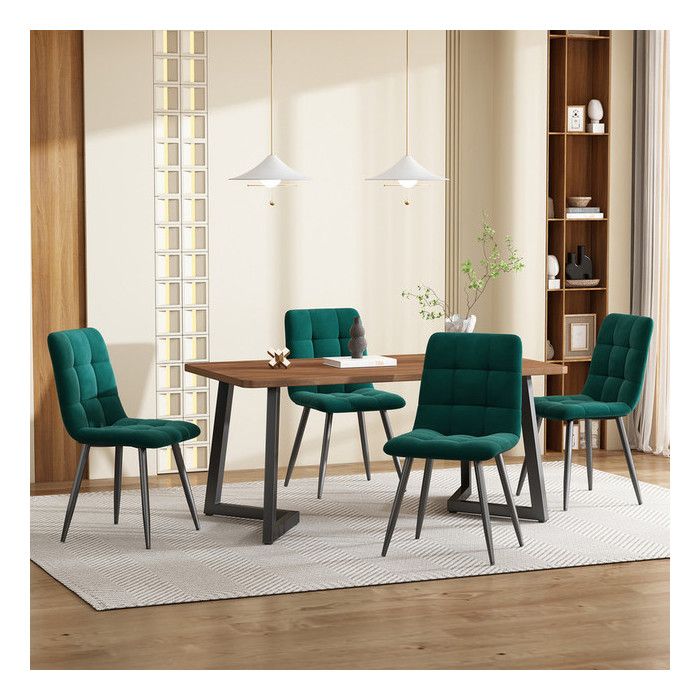 Table a Manger avec 4 Chaises en Velours Vert Foncé, Ensemble Table et ...