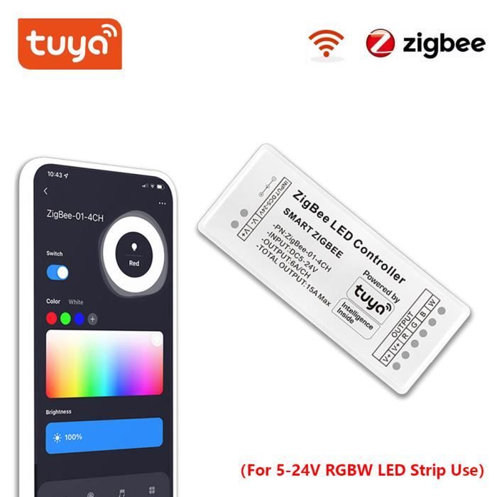 Zigbee RGBW-contrôleur de bande lumineuse LED RGB, 15a, 12V, 24V ...