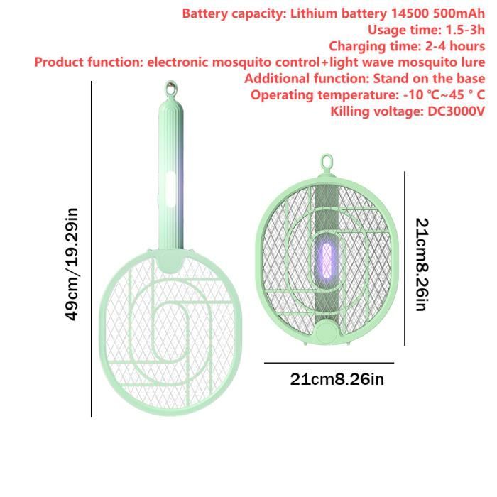 Raquette Anti-Moustiques Électrique Pliable,Piège à Mouches,Rechargeable par USB,Tueur d ...