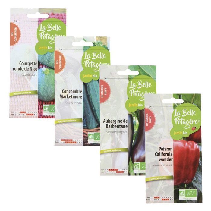 4 sachets de graines à semer - courgette, concombre, aubergine, poivron ...
