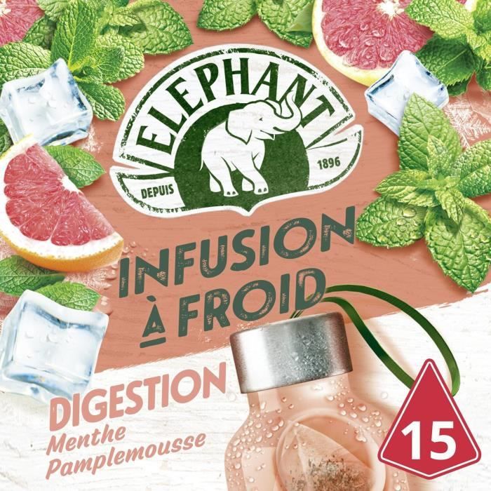 LOT DE 5 - ELEPHANT - Infusion à froid Digestion Menthe Pamplemousse ...
