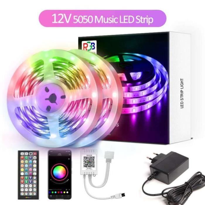 BANDE LED,12v 20m Ruban LED Bande LED RGB Multicolore App Contrôle Led Ruban avec Télécommande ...