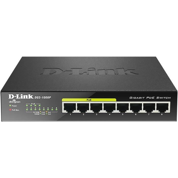 Dgs-1008P Switch 8 Ports Gigabit Poe 10-100-1000Mbps - Idéal Partage De ...