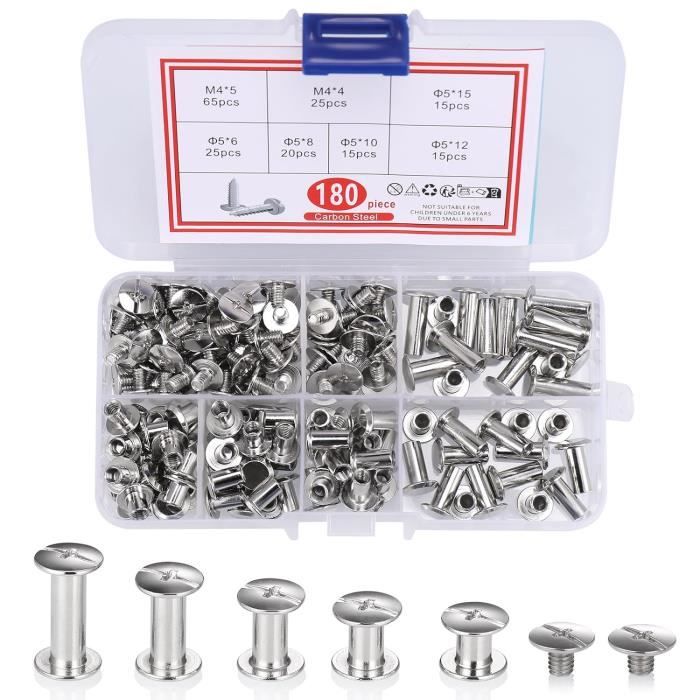 Rivets En Cuir, 180 Pièces Vis De Reliure, Rivet À Tête Plate, Vis À ...