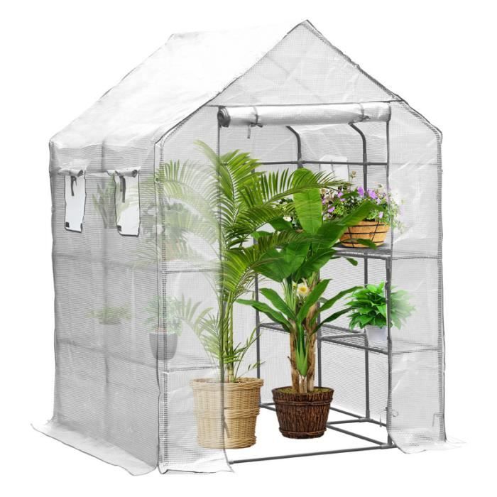 Serre de Jardin PE avec Étagères 3 Niveaux - Vigevee - Blanc - 143x143x195cm - Cdiscount Jardin