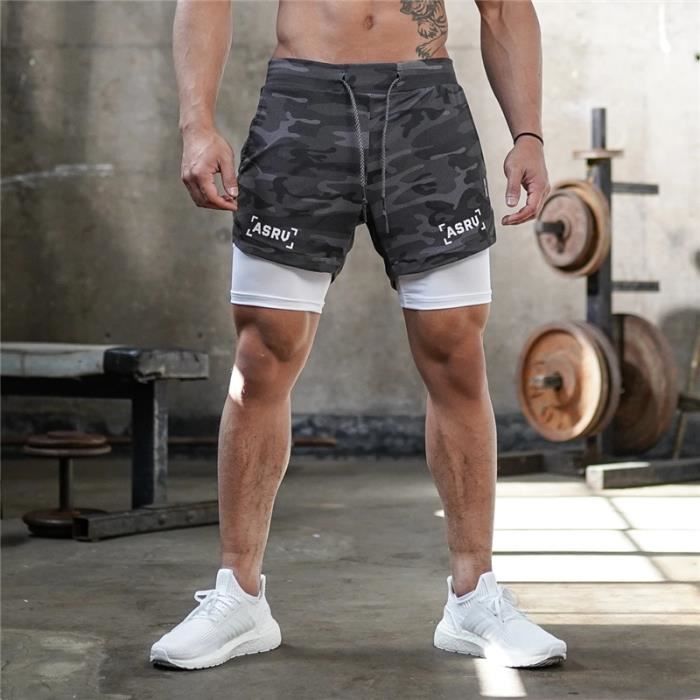 Short,Short de Sport 2 en 1 pour homme, avec poches intégrées, séchage ...