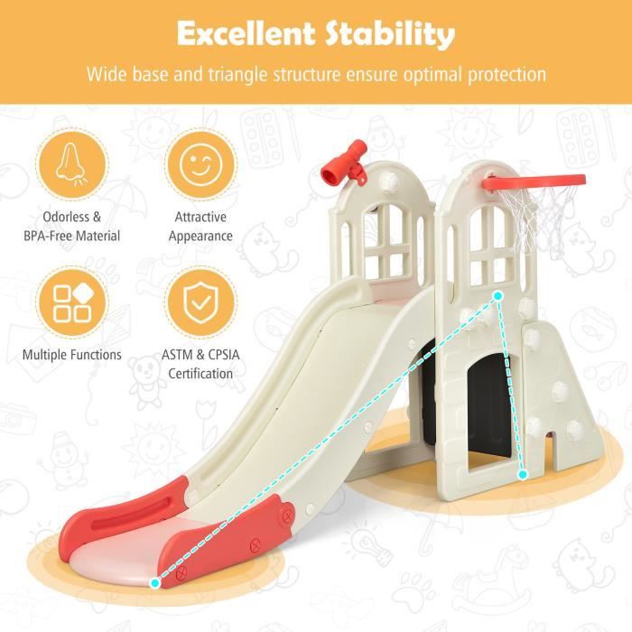 GOPLUS Toboggan pour Enfants 6 en 1 avec Rail de Protection,Pédale Détachable/Mur d’Escalade ...