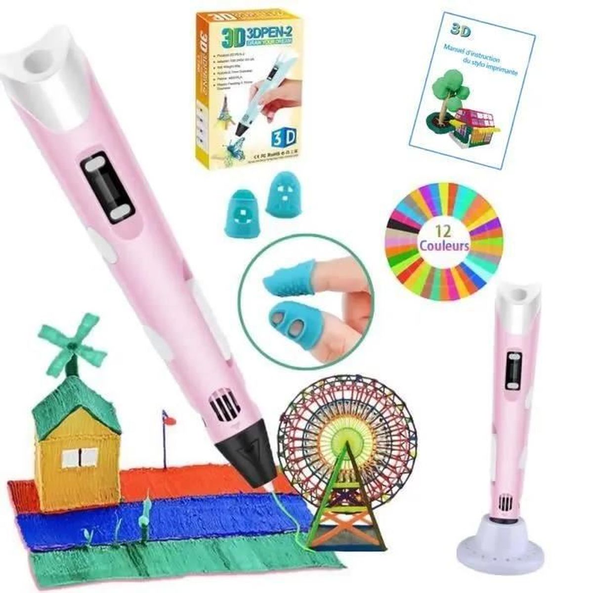 Stylo d'impression 3D pour enfants stylo 3D professionnel rose avec filament Pla de 1,75 mm en ...