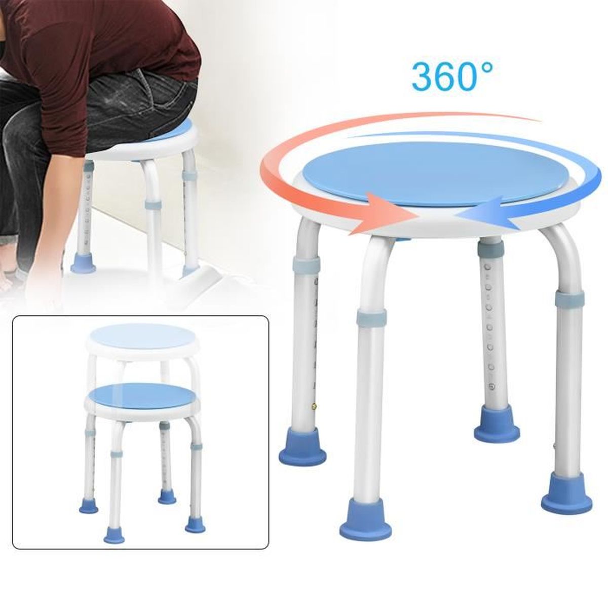 Lzq Siège De Douche 360° Rotation Tabouret De Douche Antidérapant