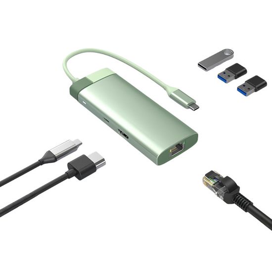 Hub USB-C 6-en-1 avec HDMI, 3xUSB, PD, USB-C, Ethernet - Vert - Style ...