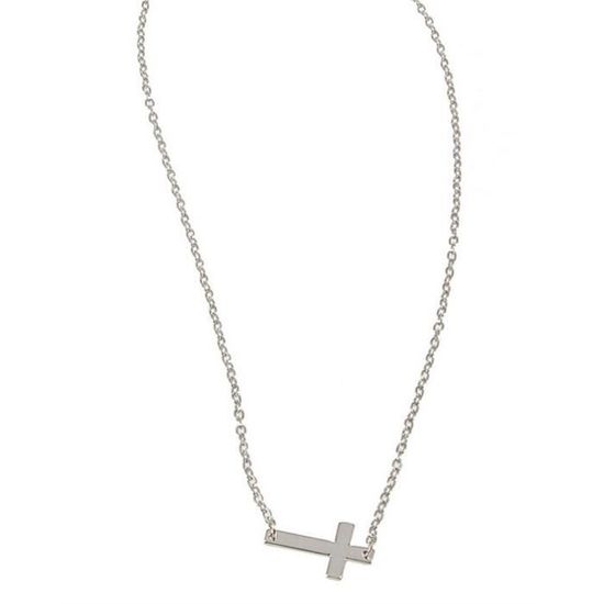 Collier Ras de Cou Croix Crucifix Allongée Argenté - Acier - 2.5x1cm ...