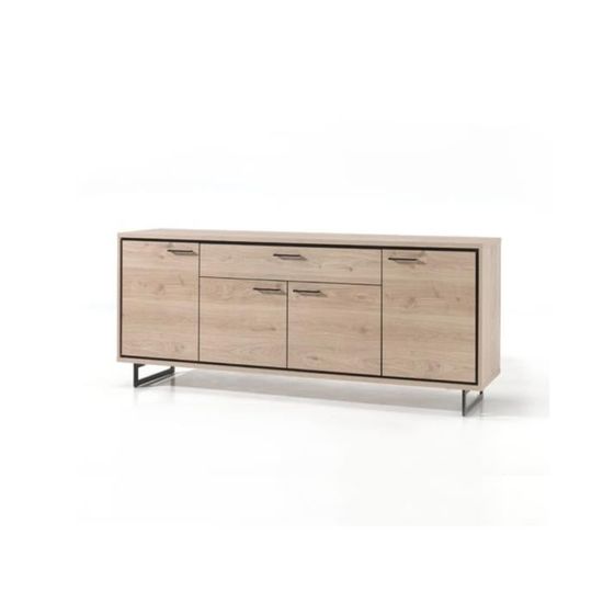 Buffet 200 cm couleur chêne naturel ESTELLE Marron L 202 x P 48 x H 85 ...