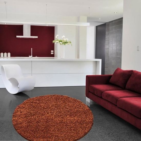 LIFE Tapis de salon shaggy rond Ø160 cm - Terra - Cdiscount Maison