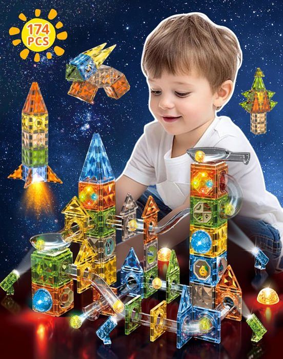 174 Pièces Construction Magnetique Enfant Jeux Aimanté Stem Jouets ...
