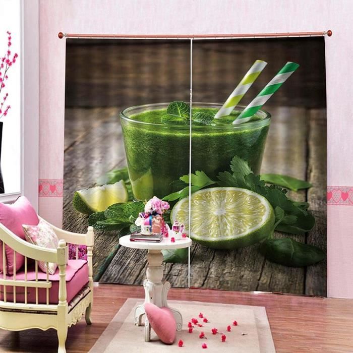 60x120cm-Rideau Occultant Vert Fruit Citron Boisson Froide 3D Imprimé ...