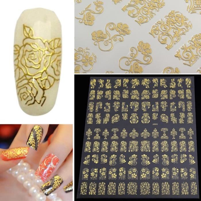 MOAERE 108pcs Sticker Ongle Doré 3D Fleur Nail Art DIY Décor ...