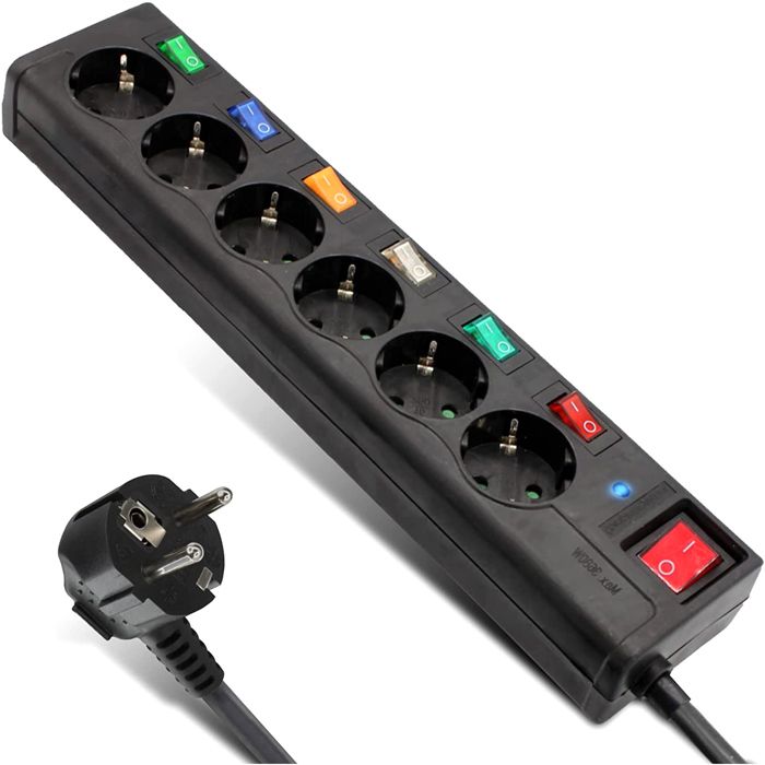 FISHTEC ® Bloc Multiprise Couleur - Interrupteur pour Chaque Sortie + 6 ...