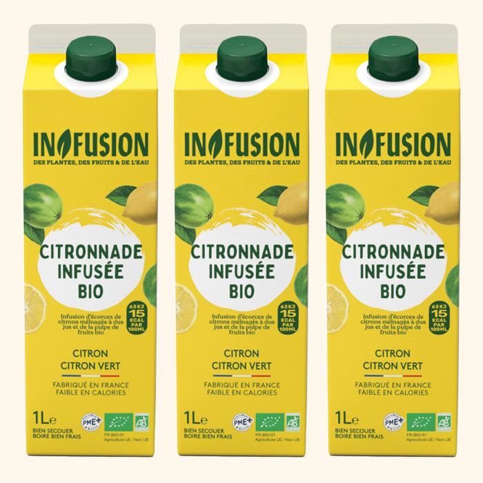 Citronnade infusée Bio - 1L x 3 - Cdiscount Au quotidien