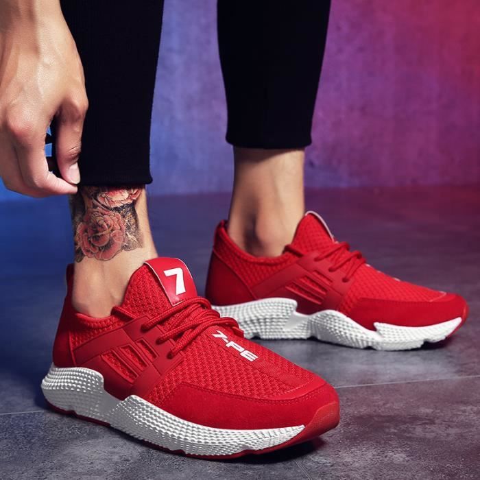 Baskets Homme Respirable Running chaussure - chaussures de sport Rouge ...