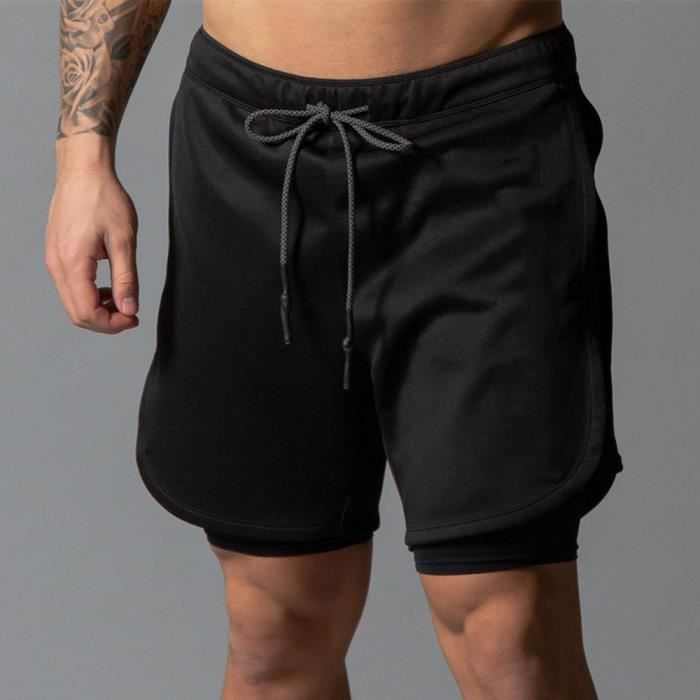 Short,Short Double couche 2 en 1 pour hommes, Bermuda de Sport, de ...
