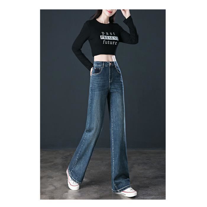 Jean femme - Taille haute - Jambes larges - Coupe droite - Style ...