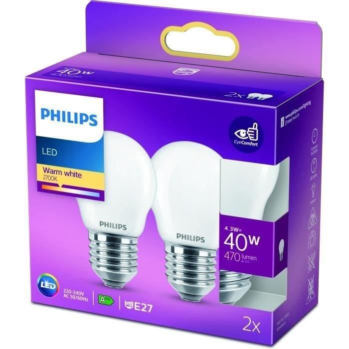 Ampoule LED - PHILIPS - Classic 40W - Blanc chaud - Sphérique - Non ...
