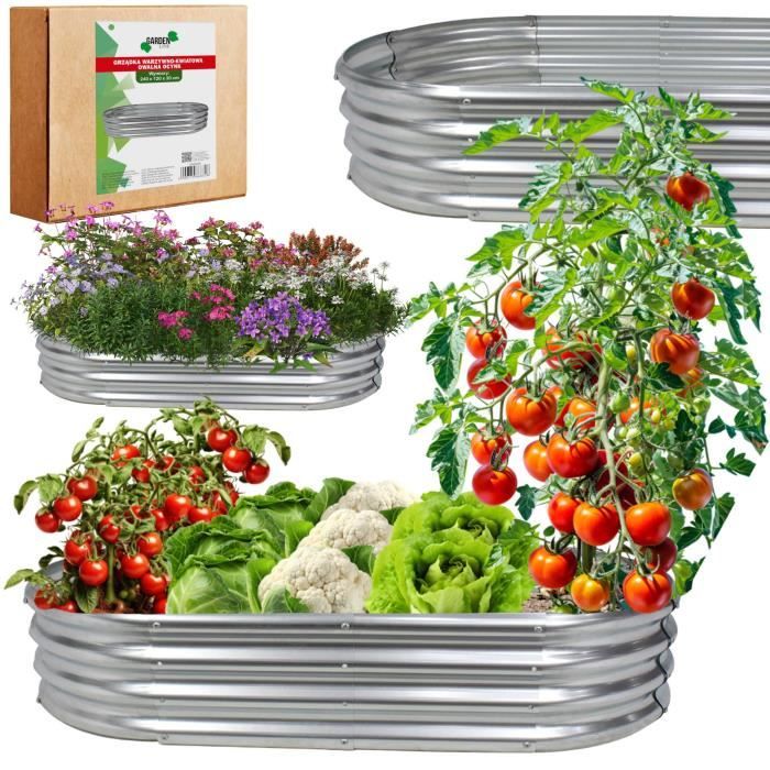 Plate-bande potagère et florale, ovale en zinc 240x120x30 cm ...