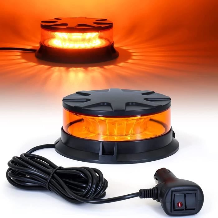 Dinfu Gyrophare à LED,12V-24V jaune gyrophare avec câble magnétique et ...