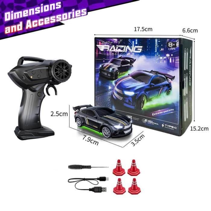 Voiture miniature de drift télécommandée à l'échelle 1:64 avec lumières ...