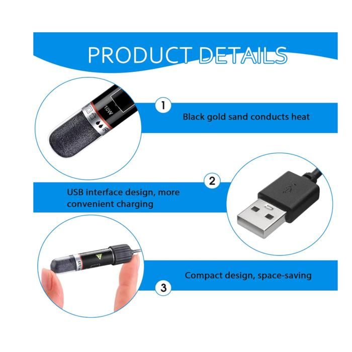 Mini Aquarium Heater USB 10 W, 26 °C Temperature Control, Mini Aquarium ...