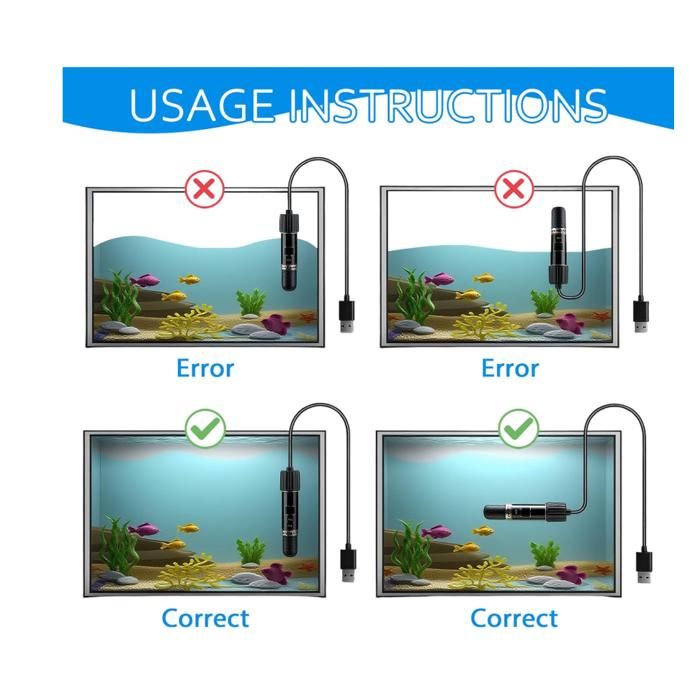 Mini Aquarium Heater USB 10 W, 26 °C Temperature Control, Mini Aquarium ...