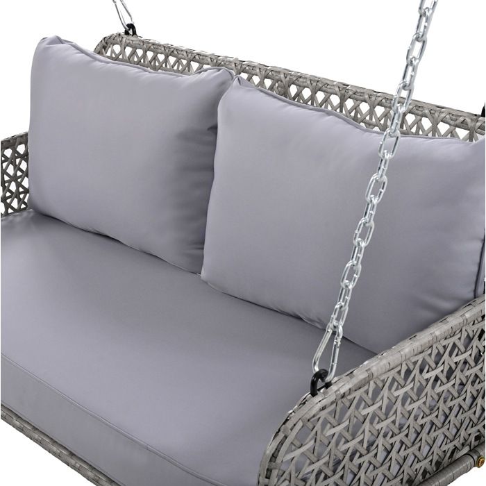 Balançoire 2 places jardin rotin PE, coussins amovibles, 2 chaînes 240 ...