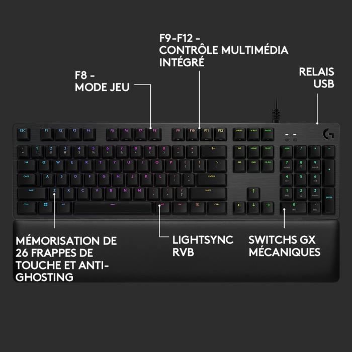 Clavier gamer - Filaire - Logitech G - G513 - AZERTY - Mécanique - RGB ...