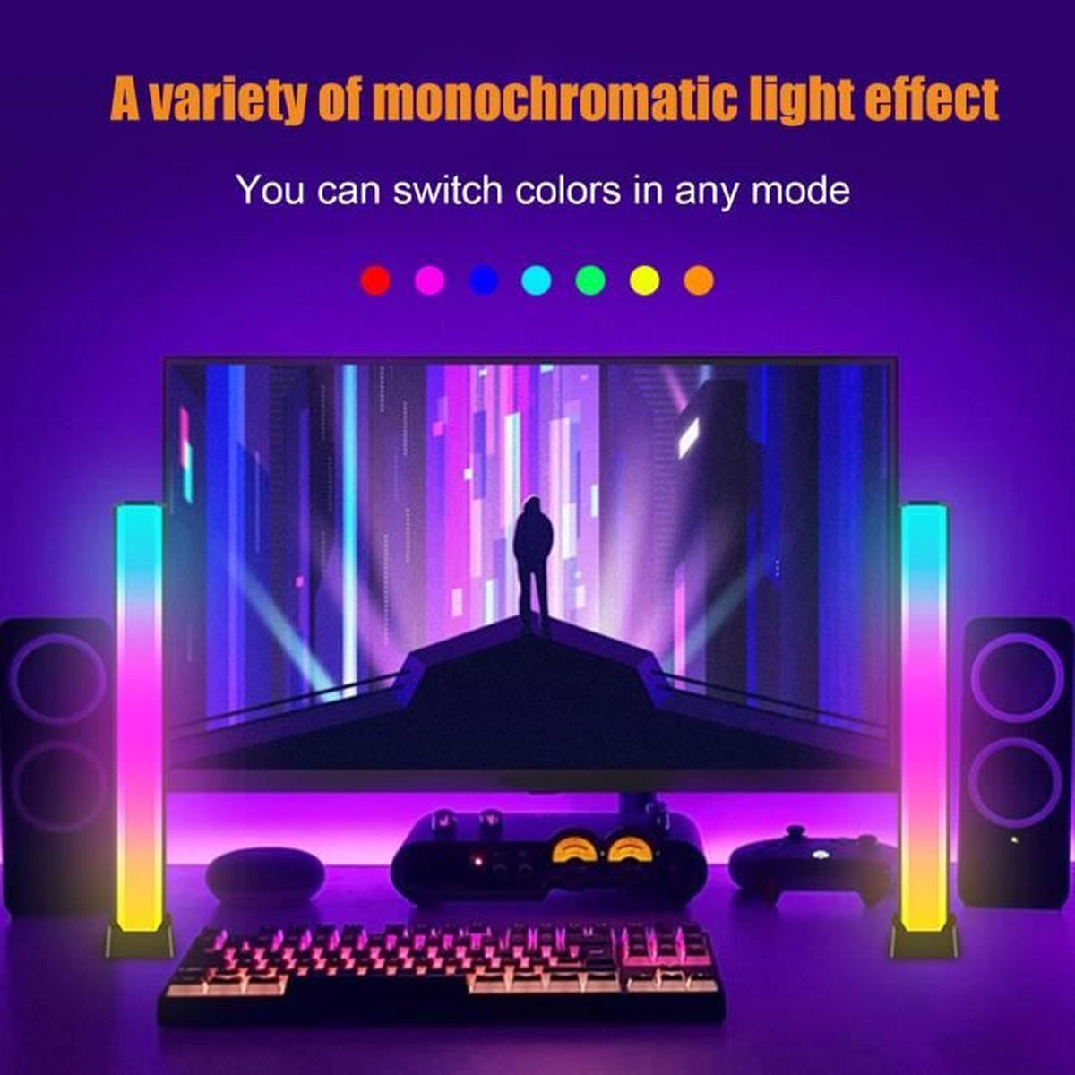 KEM - LED néon lumière ambiante colorée RVB capteur de rythme activé ...