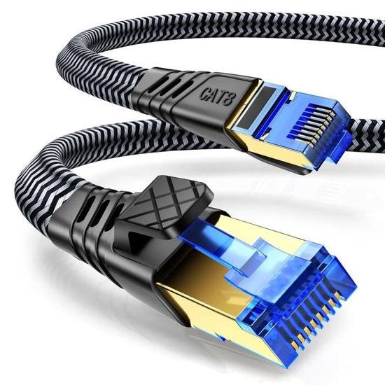 Cat 8 Câble Ethernet, 3M Cat 8 Rj45 Cable Super Débit Réseau Lan Patch ...