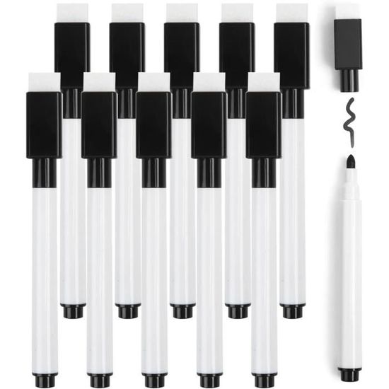 DERAYEE 10pcs Noir Effaçable Stylo de Tableau Blanc avec Gomme, Feutre ...