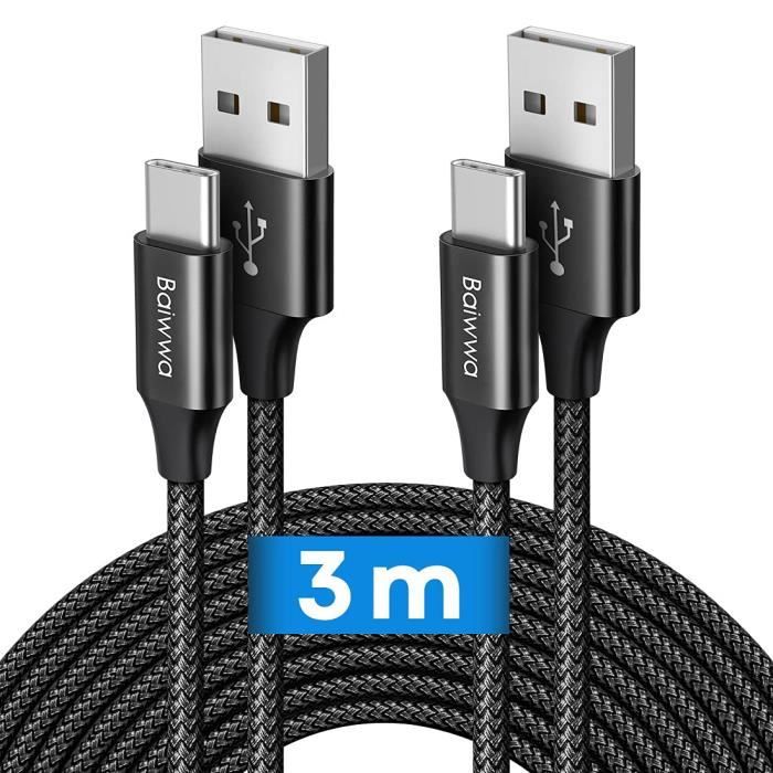 Cable USB Type C [3m Lot de 2]Résistant Cable USB C Chargeur Charge ...